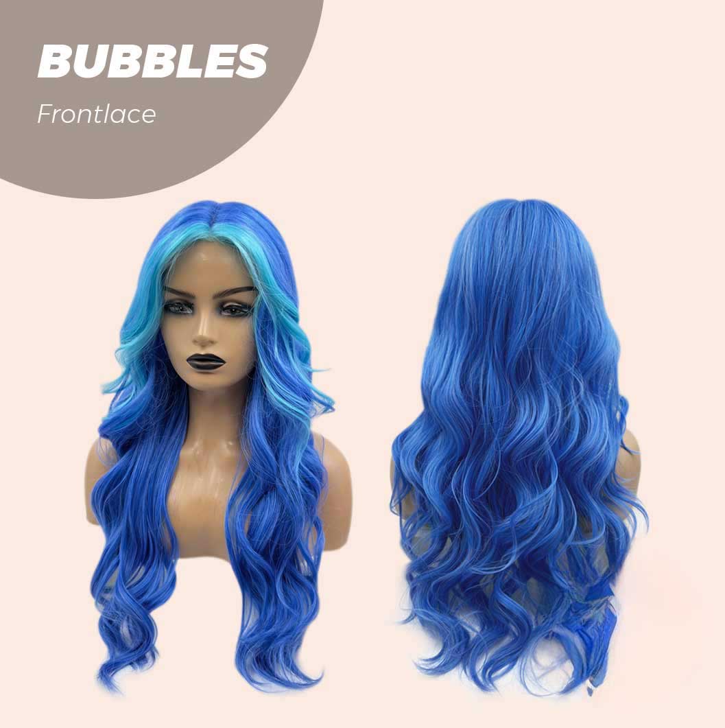 JBEXTENSION 24 Inches Mix Blue Body Wave Pre-Cut Frontlace Wig BUBBLES ...